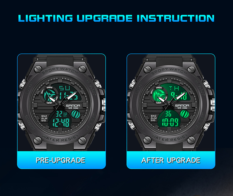 Sanda 739-2/ในสต็อกกันน้ํานาฬิกาผู้ชายกีฬานาฬิกาแฟชั่น LED Multi-Function นาฬิกาผู้ชาย | Shopee ...