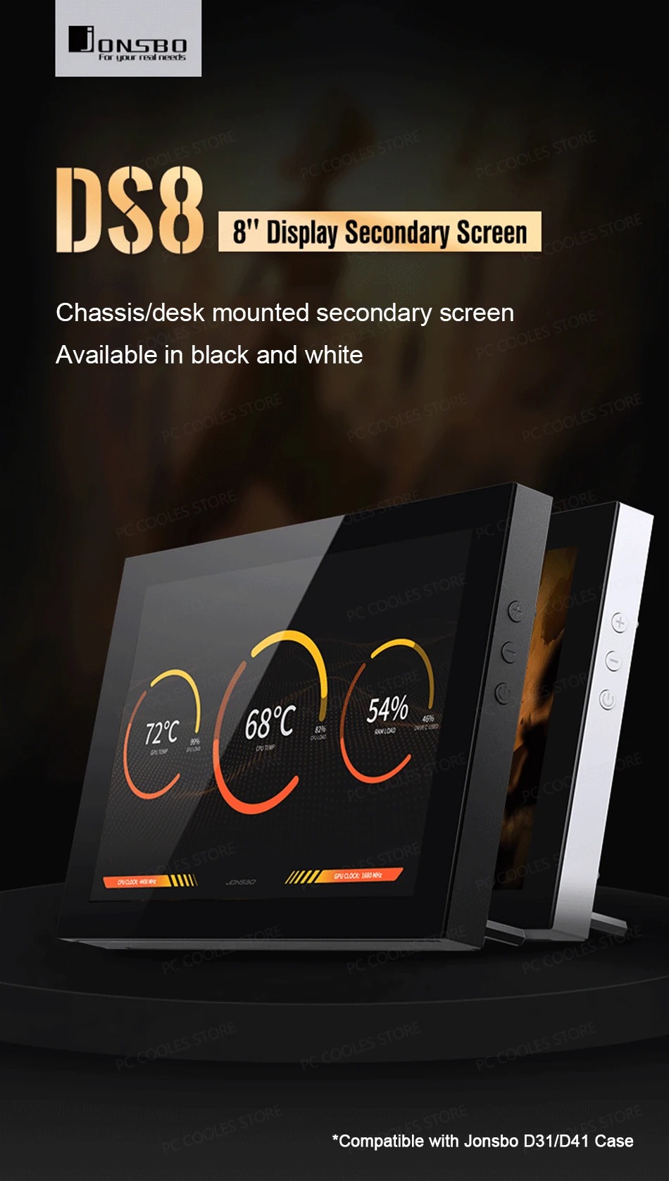 Jonsbo DS8 จอแสดงผล D31 D41 Pinecone กรณี Sub-หน้าจอแบบไดนามิกวอลล์เปเปอร์ชิ้นการตรวจสอบข้อมูล 8 ...