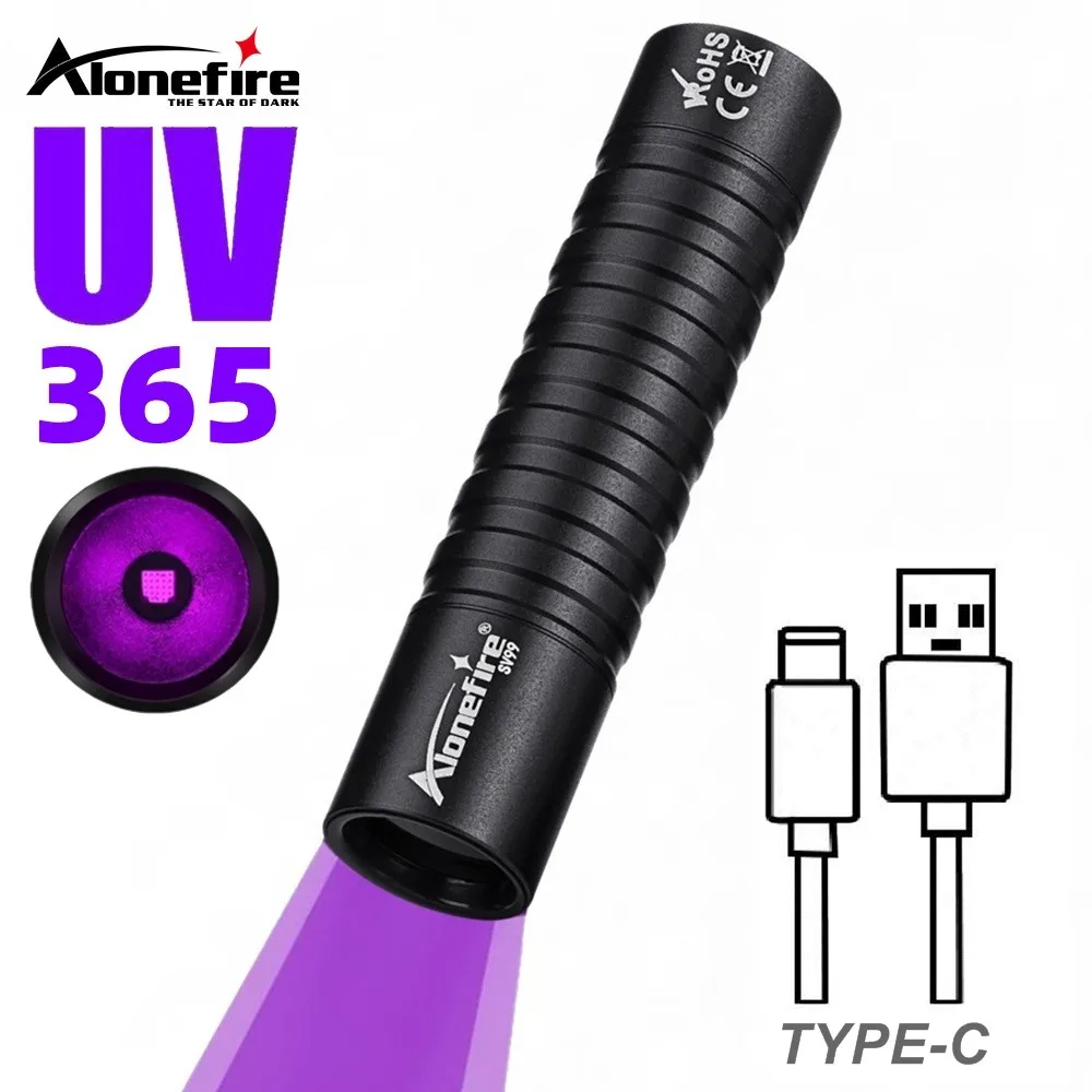 Alonefire SV99 Mini 365nm/395nm ไฟฉาย UV USB ชาร์จ Blacklight ไฟฉาย ...