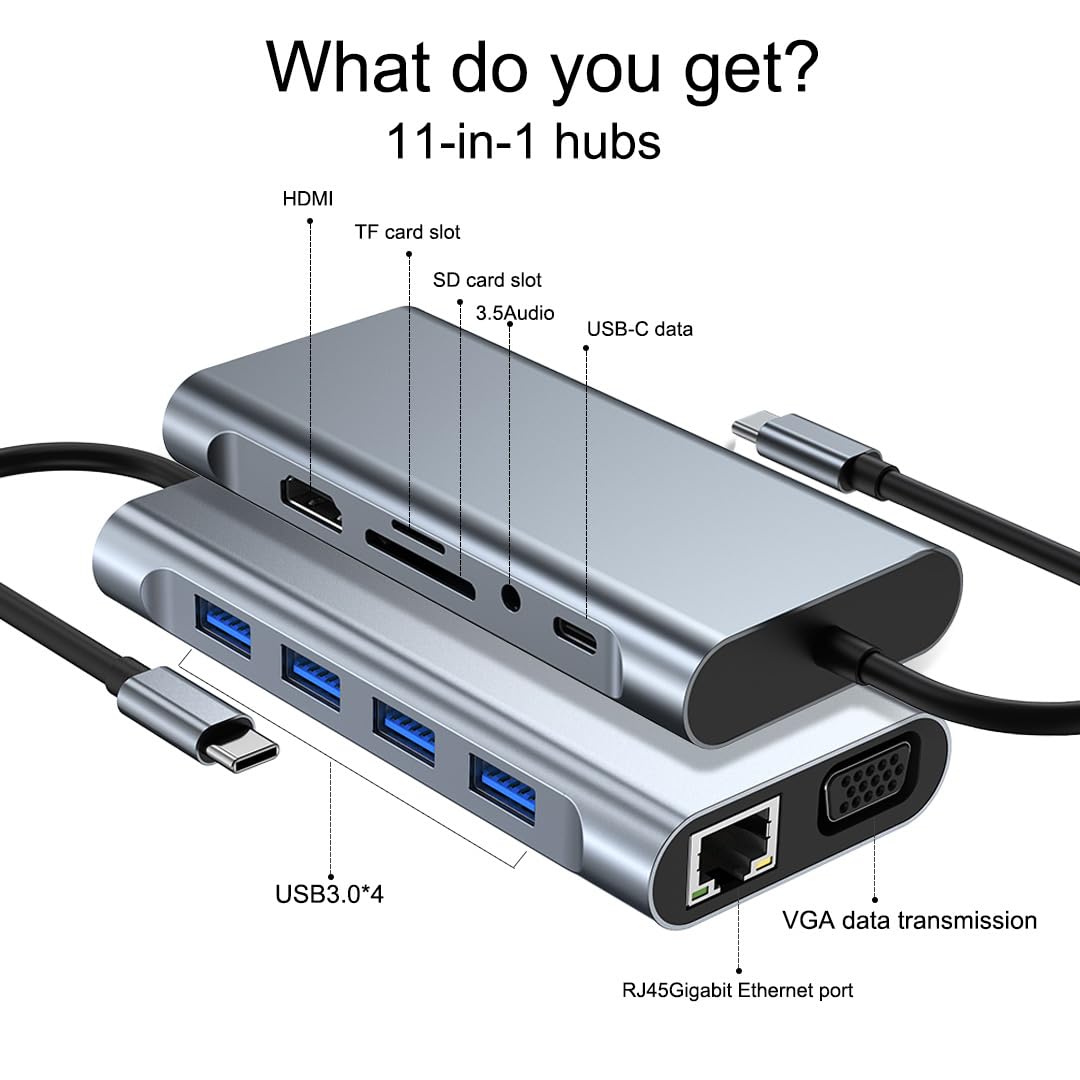 11 in 1 USB HUB 4K 30HZ PD87W 100MB/1000MB Type C HUB | Shopee Thailand