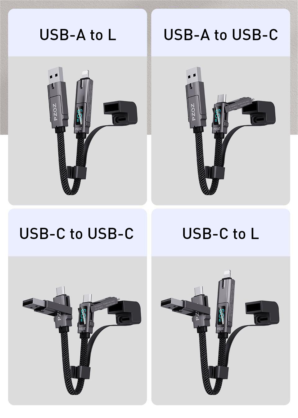 Pzoz 4 in 1 60W PD USB C สายดิจิตอลจอแสดงผล Fast Charging สําหรับ ...