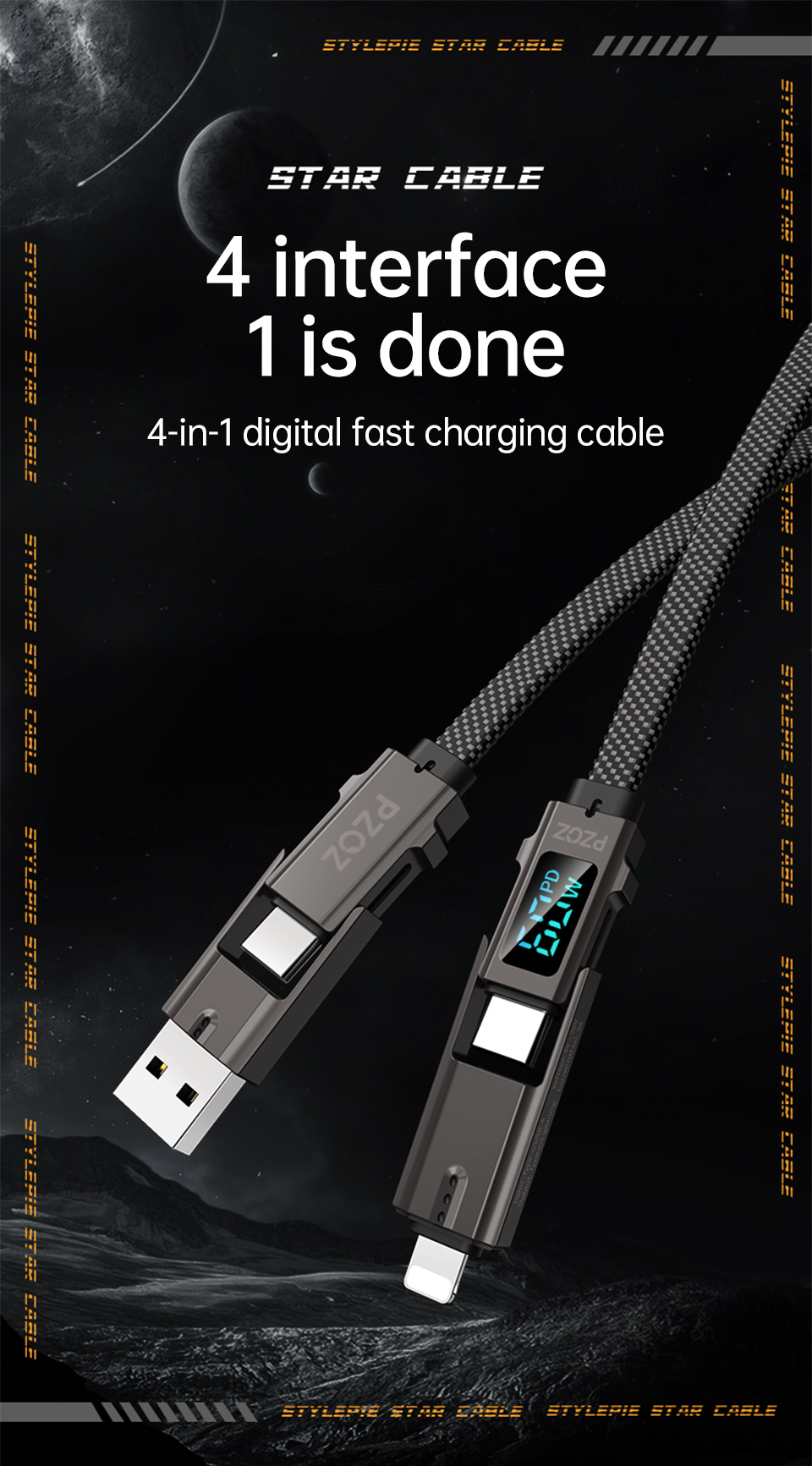 Pzoz 4 in 1 60W PD USB C สายดิจิตอลจอแสดงผล Fast Charging สําหรับ ...