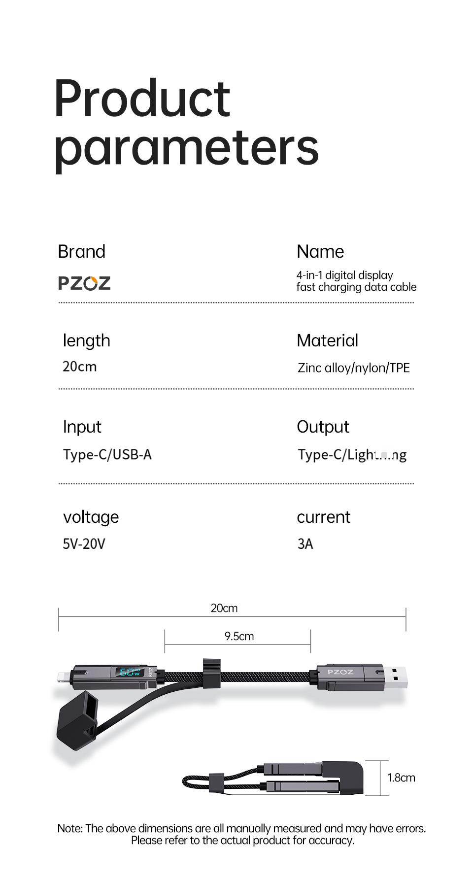 Pzoz 4 in 1 60W PD USB C สายดิจิตอลจอแสดงผล Fast Charging สําหรับ ...