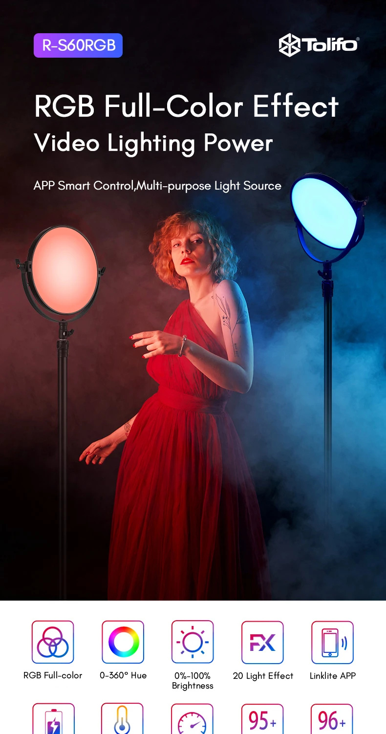 Tolifo Professional Studio Video Lighting RS60RGB RGB LED Video Light ...