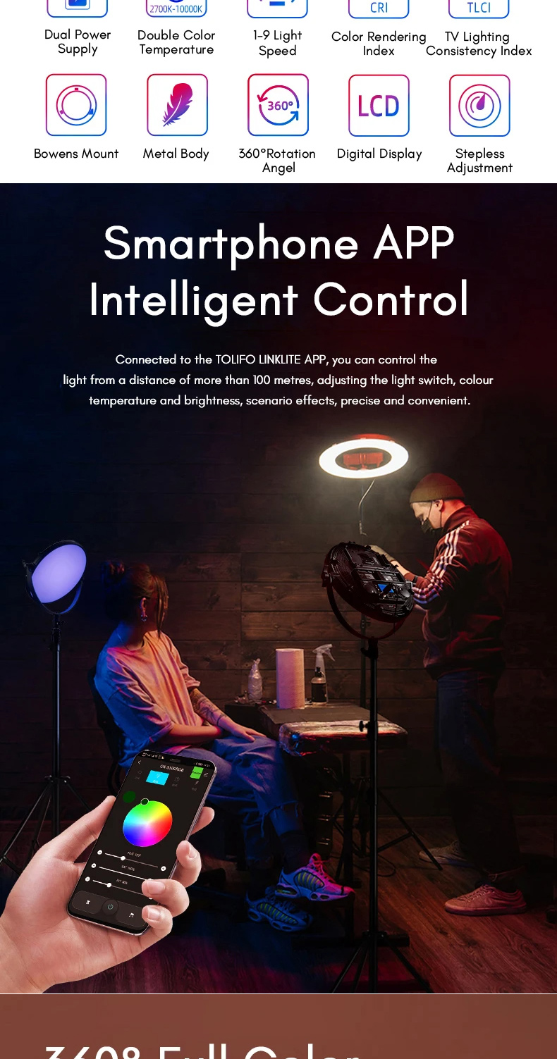 Tolifo Professional Studio Video Lighting RS60RGB RGB LED Video Light ...