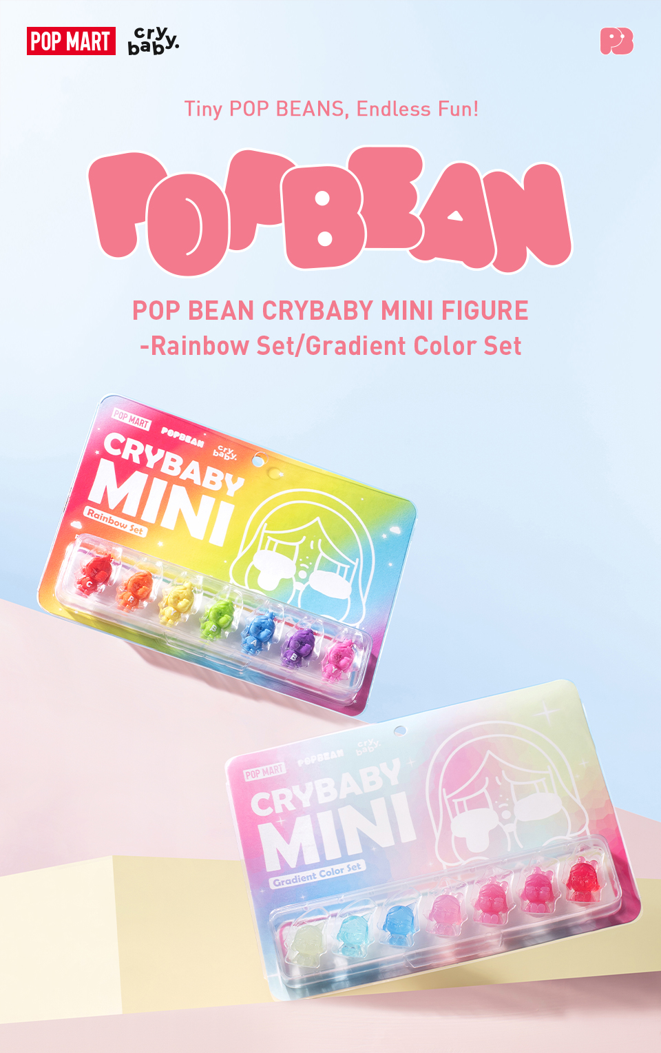 POP MART POP BEAN CRYBABY MINI FIGURE-Rainbow Set/Gradient Color Set Blind Box Action Toys ...