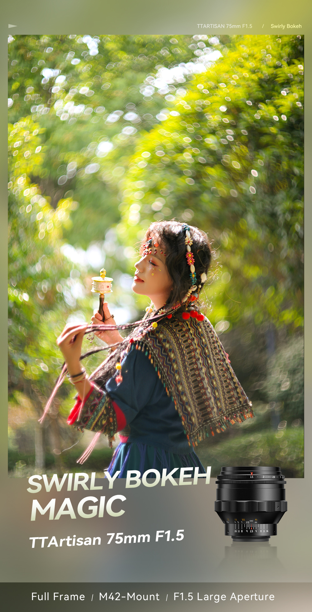 TTArtisan 75 มม. f1.5 Swirly Bokeh Full Frame เลนส์แมนนวลโฟกัส M42 Mount 75mm f1.5 | Shopee Thailand