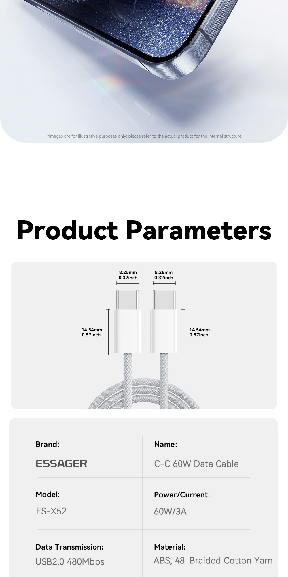 Essager Type C 60W Type-C สาย Type C Fast Charge Data Cable สําหรับ ...