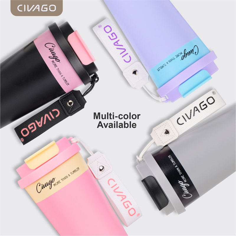 CIVAGO（17oz/510ml）แก้วกาแฟสแตนเลสพร้อมฝาปิดแบบ 2 ชั้น ยกดื่มได้เหมาะ ...