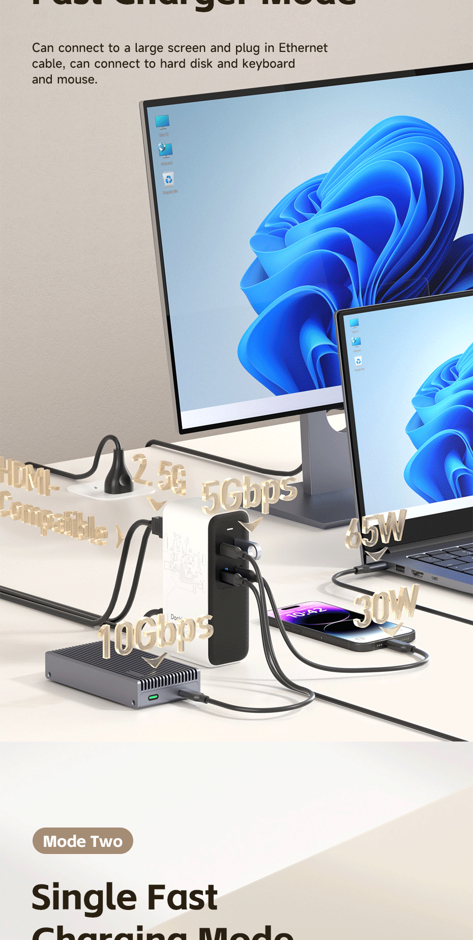 Hagibis 100W GaN Docking Station สําหรับสวิทช์ ROG Ally Steam Fast ...