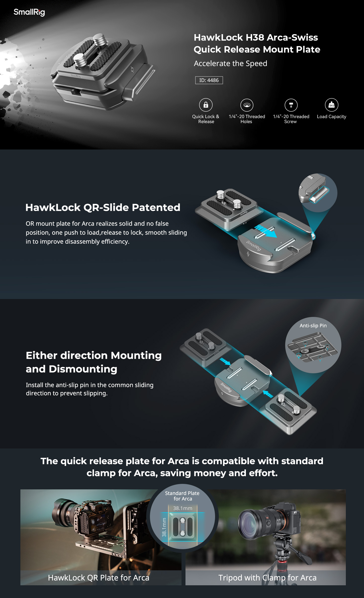 Smallrig HawkLock H21 Universal Quick Release Mount Plate Kit สําหรับ ...