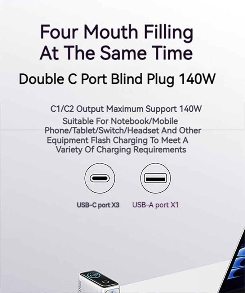 Anker GaN 140W Fast Charger พร้อมจอแสดงผลหน้าจอ Fast Charger First Ai ...