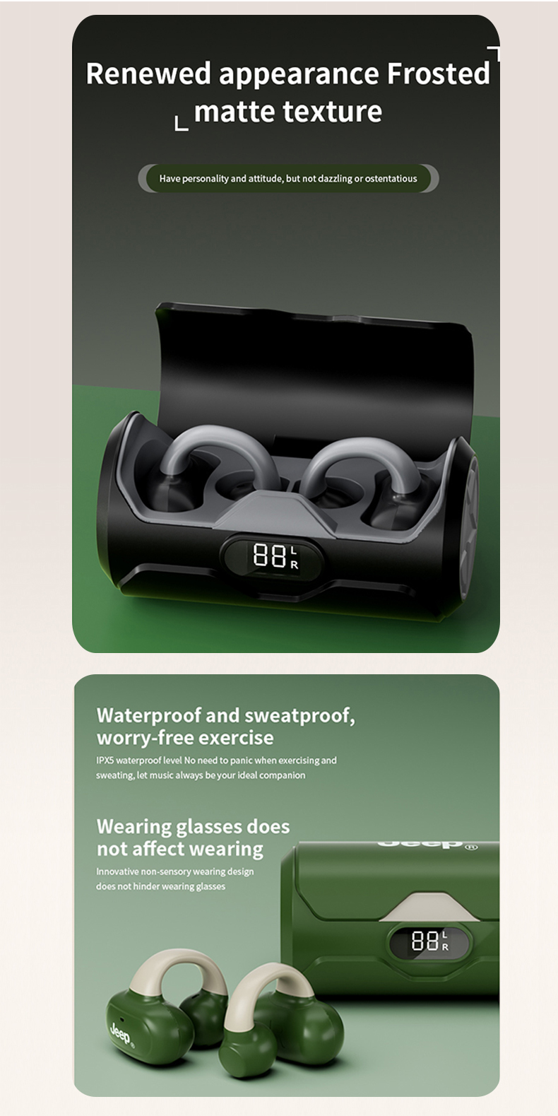 [พร้อมส่งในไทย] Jeep EC003 หูฟังแบบหนีบหู บลูทูธ5.4 หูฟังเปิดหู เสียง HIFI คุณภาพสูง HD Calls หู ...