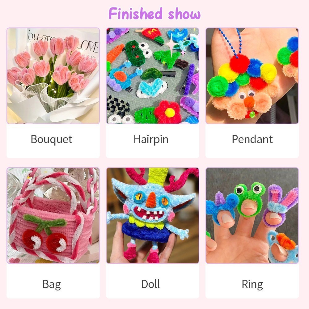 100pcs สี Chenille ลวด Fluffy Sticks DIY Craft Fuzzy Stems Twist Wire ...