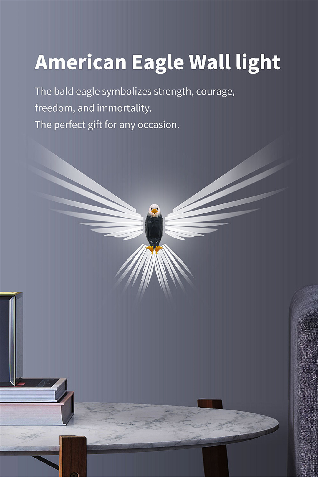 3life Bald Eagle Wall Light Projection LED แขวนรีโมทคอนโทรลการตั้งค่าจับเวลาไม่มีแสงสีฟ้าอันตราย ...