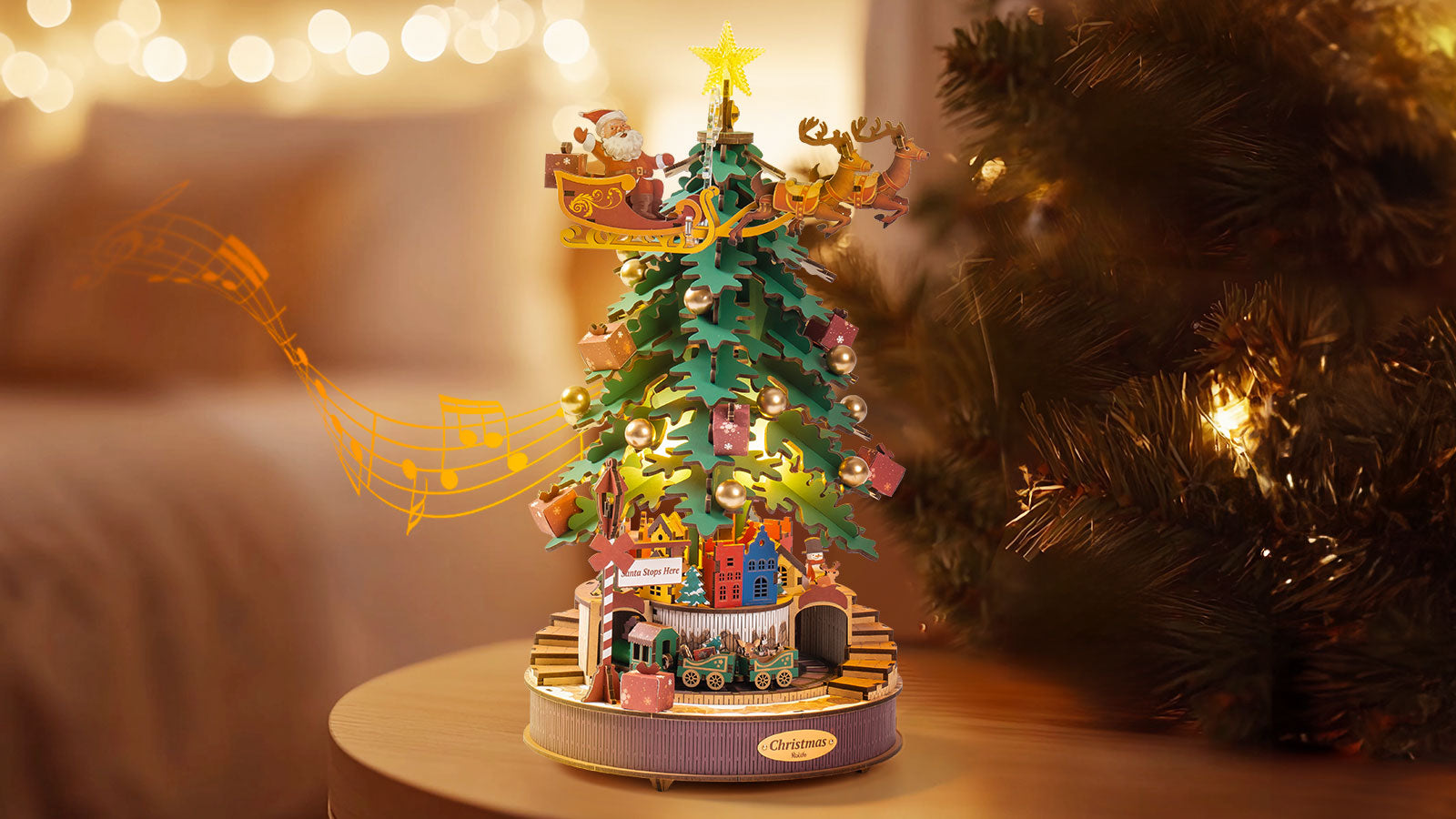 Robotime Christmas Melody Tree Model Kits Music Box 3D ปริศนาไม้เพื่อ ...