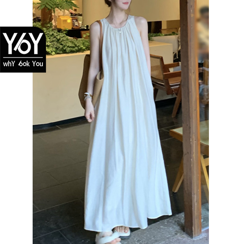 Y6y ชุดเดรสสุภาพสตรีคอกลมแขนกุดสไตล์ฝรั่งเศส C5L43102 (สีขาว) | Shopee ...