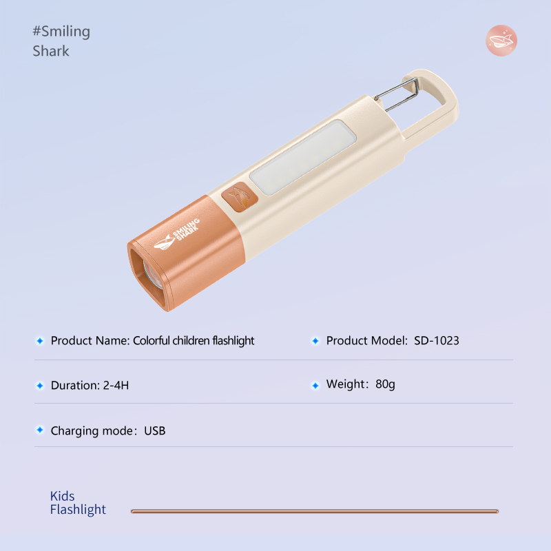 Smiling Shark SD1023 ไฟฉาย LED Super Bright สีพวงกุญแจ 3 โหมด Type-c ชาร์จกันน้ํากลางแจ้ง ...
