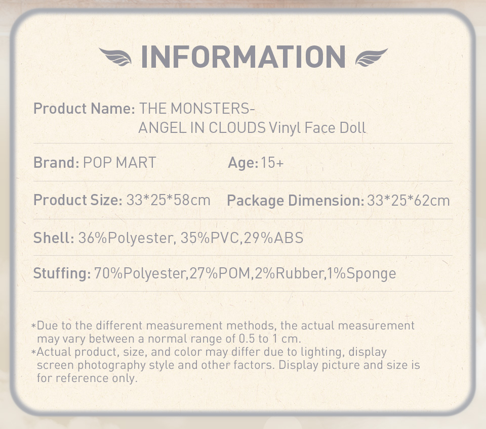 POP MART THE MONSTERS - ANGEL IN CLOUDS Vinyl Face Doll | Shopee Thailand