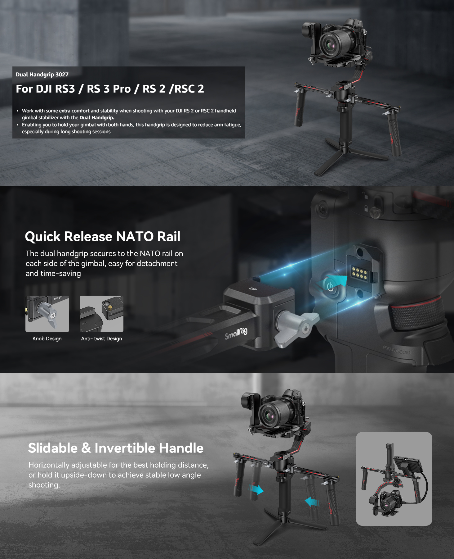 Smallrig Dual Handle Handgrip Quick Release แผ่นกล้อง Monitor Mount ...