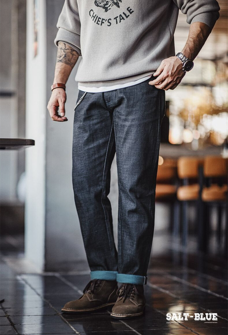 Maden workwear men's autumn American retro Amekage denim red ear ...