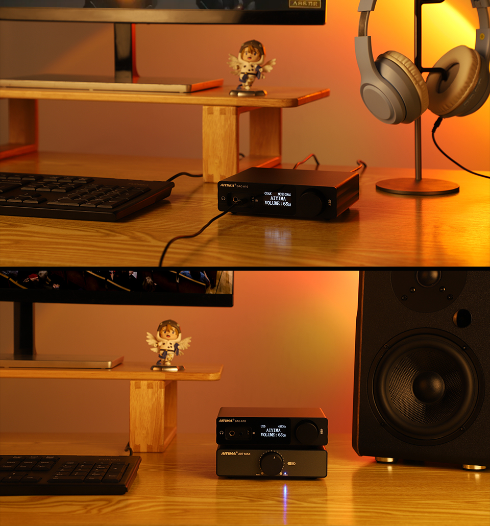 Aiyima DAC-A10 มินิสเตอริโอถอดรหัสเครื่องขยายเสียงหูฟัง 16-600Ω ESS9018K2M USB Coaxial Optical ...