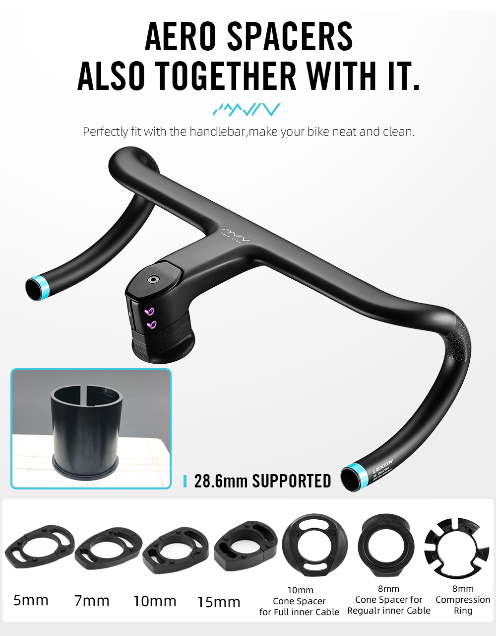 Lexon THIN LINE Carbon Road Integrated Handlebar Supported Full Inner ...