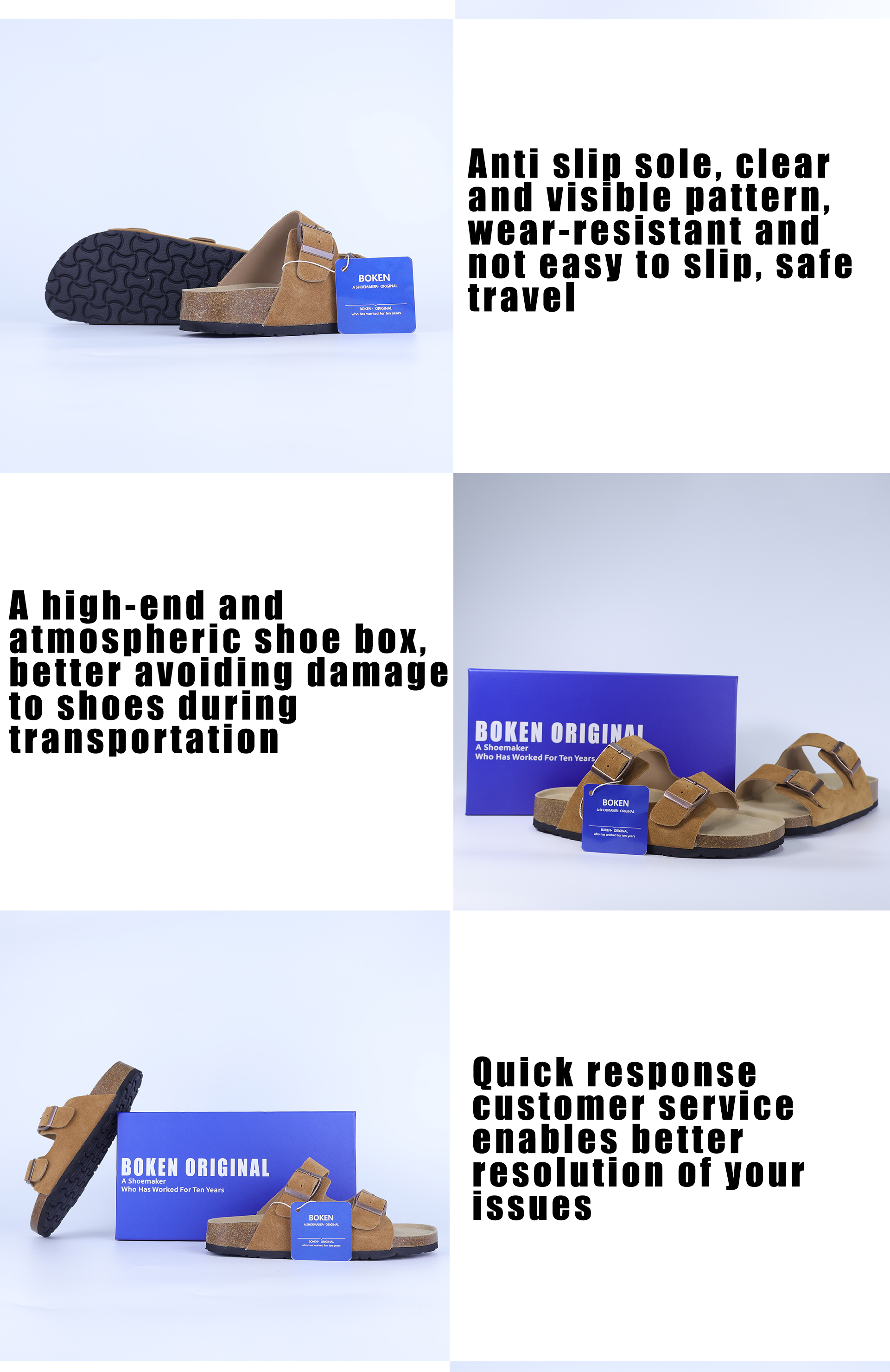 BOKEN รองเท้าแตะรองเท้าแตะคลาสสิกแบน Soft Cork Clogs สองสายกลางแจ้งชาย ...