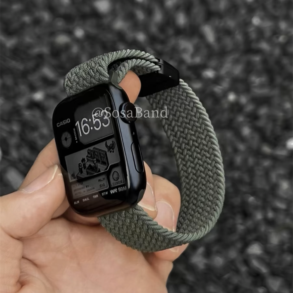 หัวเข็มขัดแม่เหล็กยืดหยุ่นทอสายรัดไนลอนสําหรับ Apple Watch S10/9/8/7/6/5/4/3/2/1 SE2 ULTRA ...