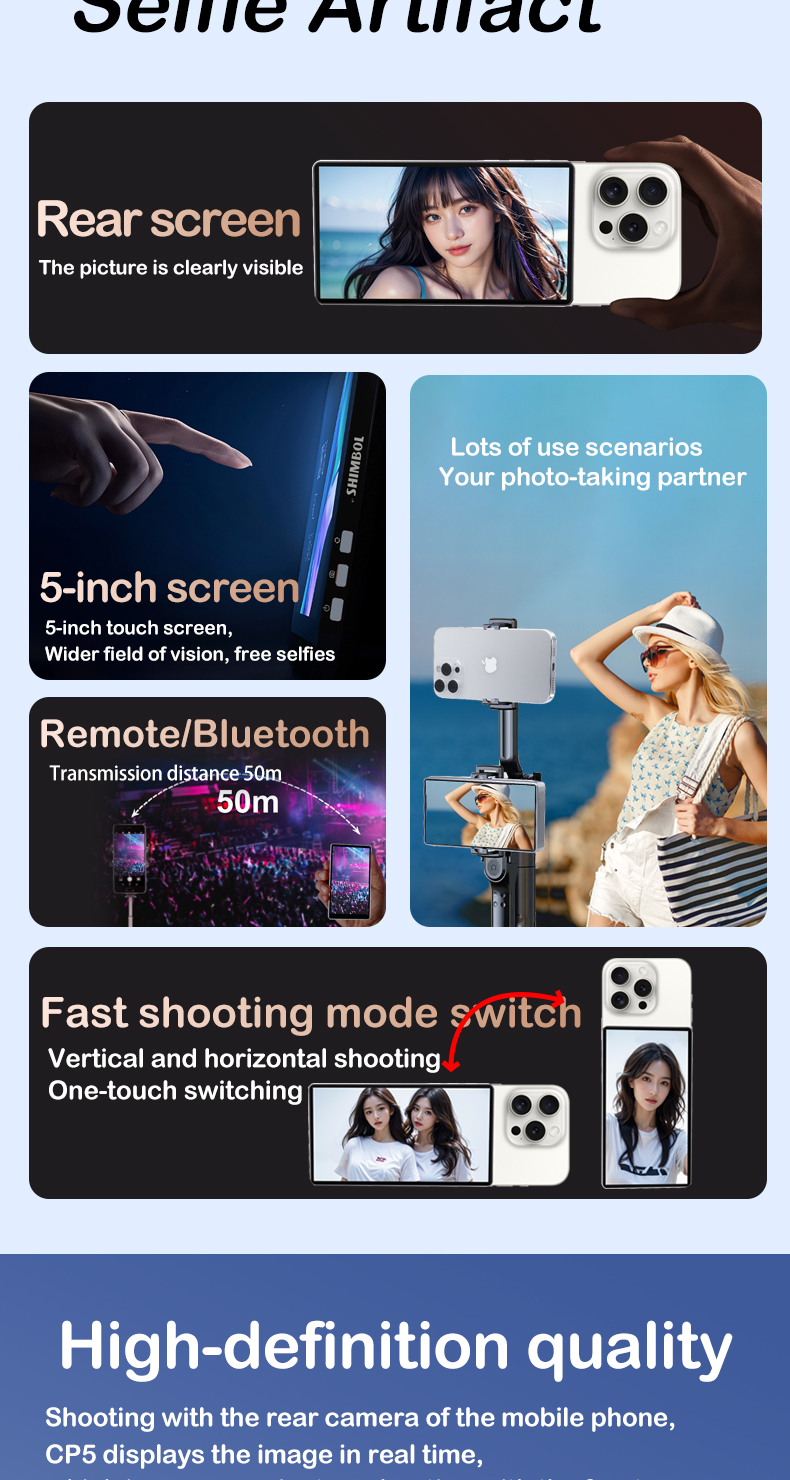 Shimbol CP5 Vlog selfie Recording display screen โทรศัพท์มือถือแม่เหล็กด้านหลังกระจกแสดงเซลฟี่ ...