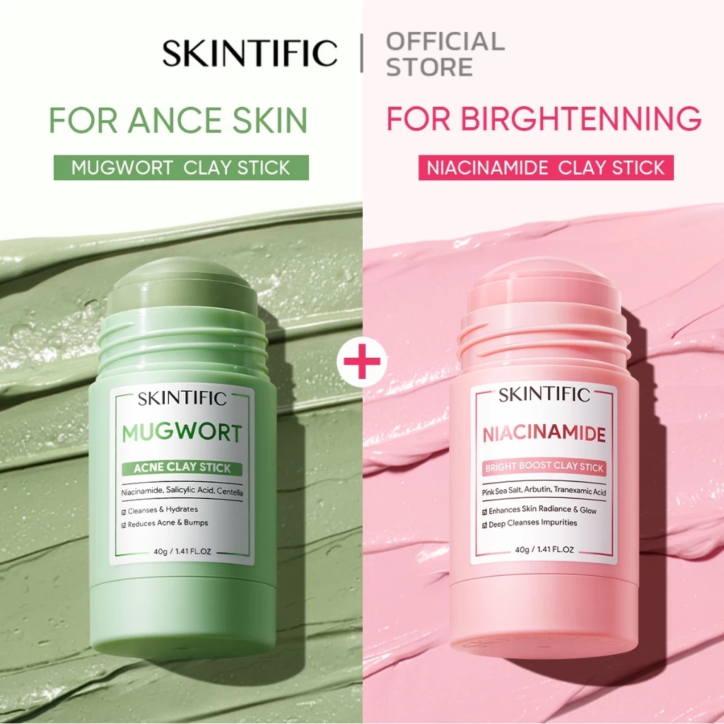 【ของแท้ 100%】SKINTIFIC Mugwort มาส์กโคลนแบบแท่งที่ช่วยต้นสิว/Niacinamide Bright Clay Mask 40g ...