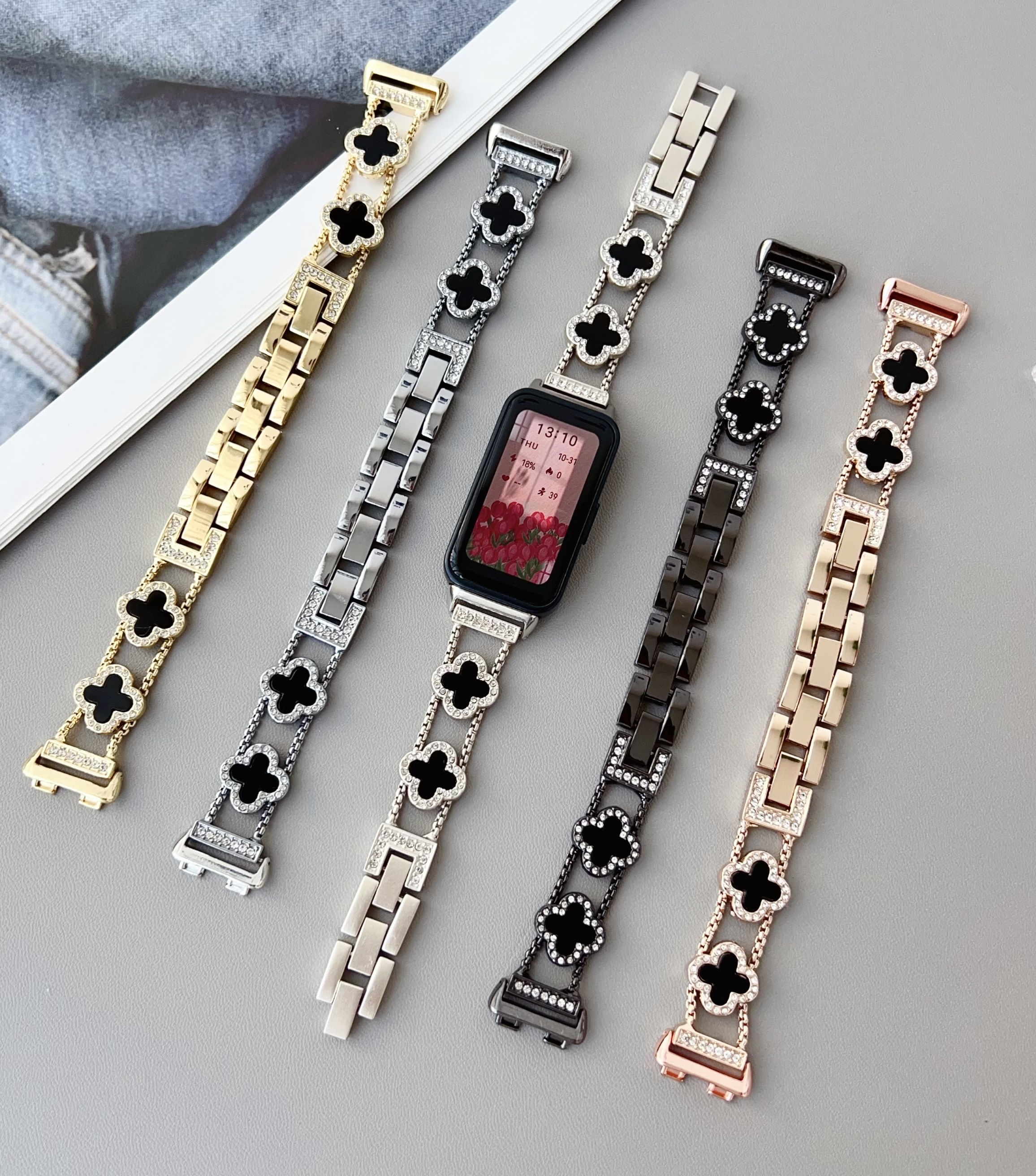 Metal Clover Watch Strap Compatible For Huawei band 10 สาย Huawei ...