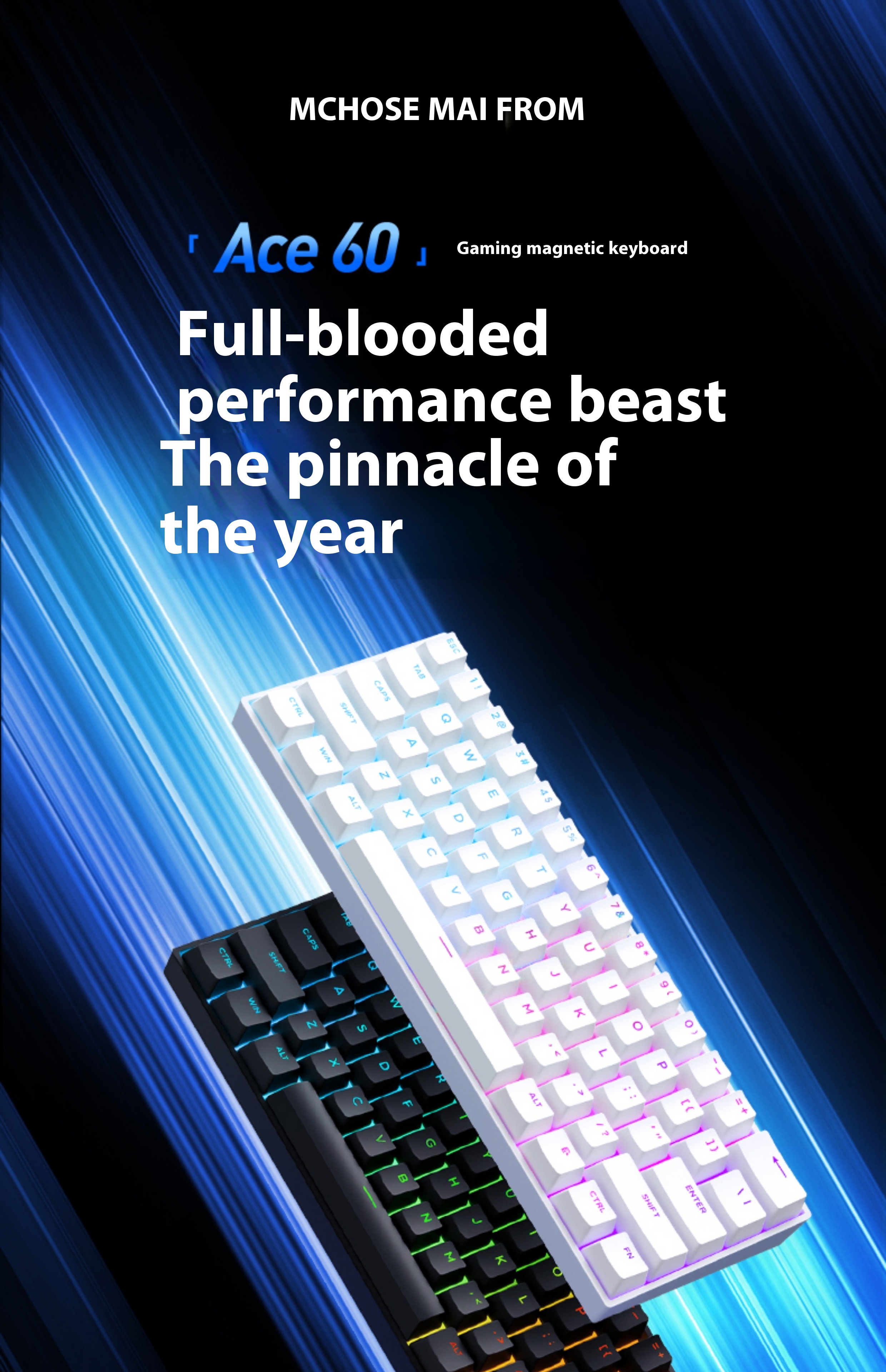 MCHOSE Ace60 Pro Wired Magnetic Switch Keyboard 60% RGB 8K Return Rate, RT0.01MM, Supports SOCD ...