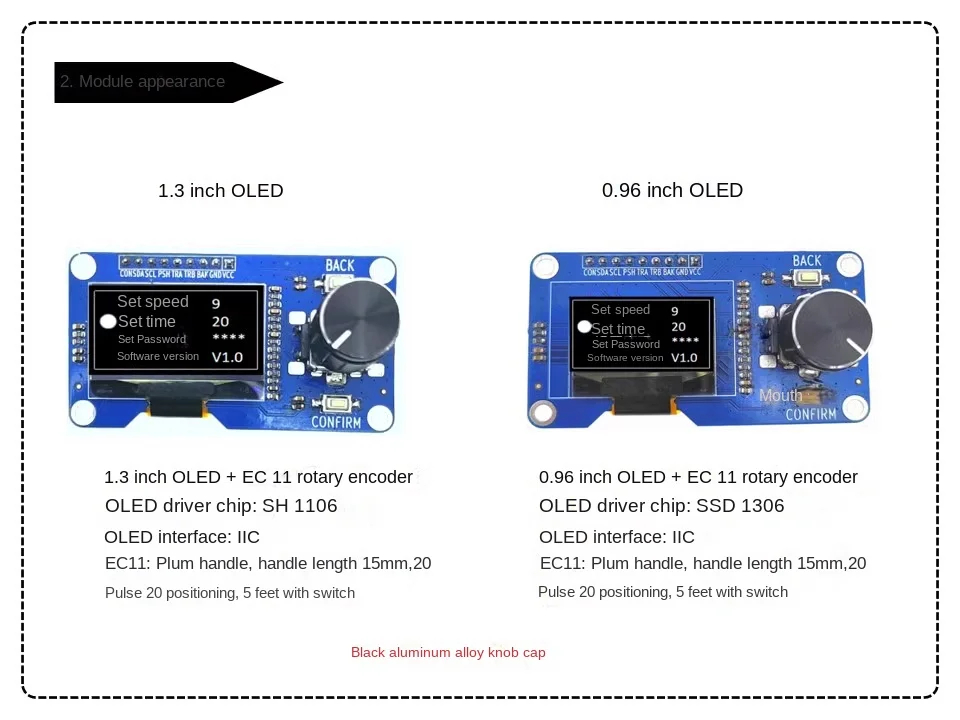 หน้าจอแสดงผล OLED ขนาด 1.3 นิ้ว 0.96 นิ้วรวมกับ EC11 โมดูลเข้ารหัสแบบหมุนอินเทอร์เฟซ IIC ...