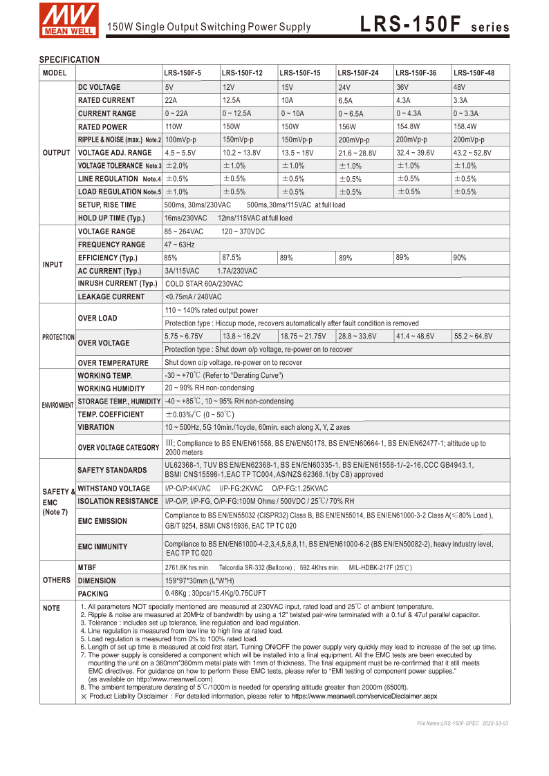 MEAN WELL LRS-35 LRS-50 LRS-75 LRS-100 LRS-150 LRS-200 LRS-350 DC12V ...