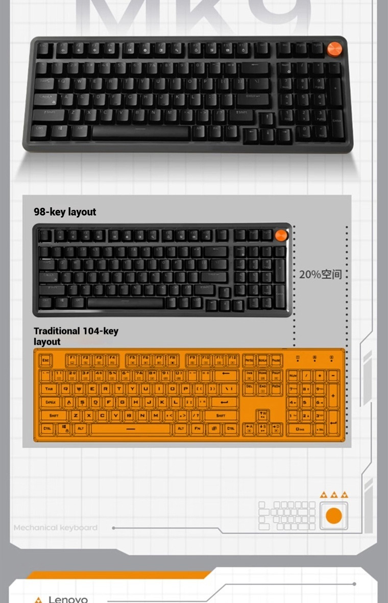 Lenovo MK9 98-key wired mechanical Red Axis Keyboard Gaming Keyboard ...