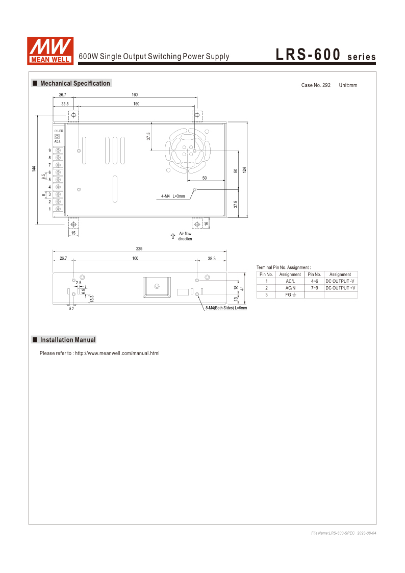 MEAN WELL LRS-600-24 DC24V 25A LRS-600-12 LRS-600-5 LRS-600-36 LRS-600 ...