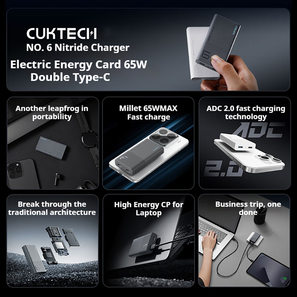 Zmi CUKTECH AD652S 65W เครื่องชาร์จเบอร์ 6 การ์ดพลังงาน PD 65W Fast ...