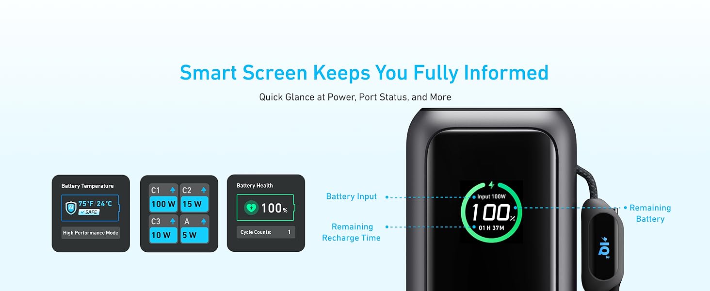 Anker A1695 Zolo Portable Charger, 25000mAh 165W Power Bank พร้อมสาย USB-C Lanyard ในตัว ...