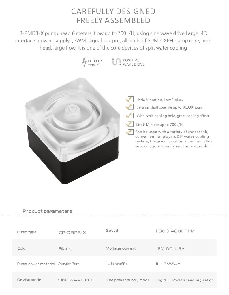 Bykski DDC ปั๊ม DC12V Maximum Flow Lift 6 เมตร 700L/H หม้อน้ําขนาด 62 ...