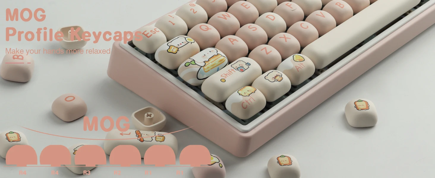 Pbt Keycaps Bread Bear Rounded Keycaps สีชมพูและน่ารัก MOG keycap Dye Sublimation,144 คีย์ ...
