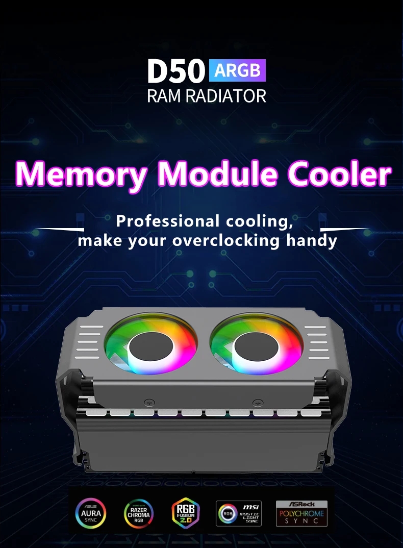 Power train D50 RAM ฮีทซิงค์ Dual 5020 พัดลม ARGB Light Synchronous Memory Cooler โมดูลหม้อน้ํา ...