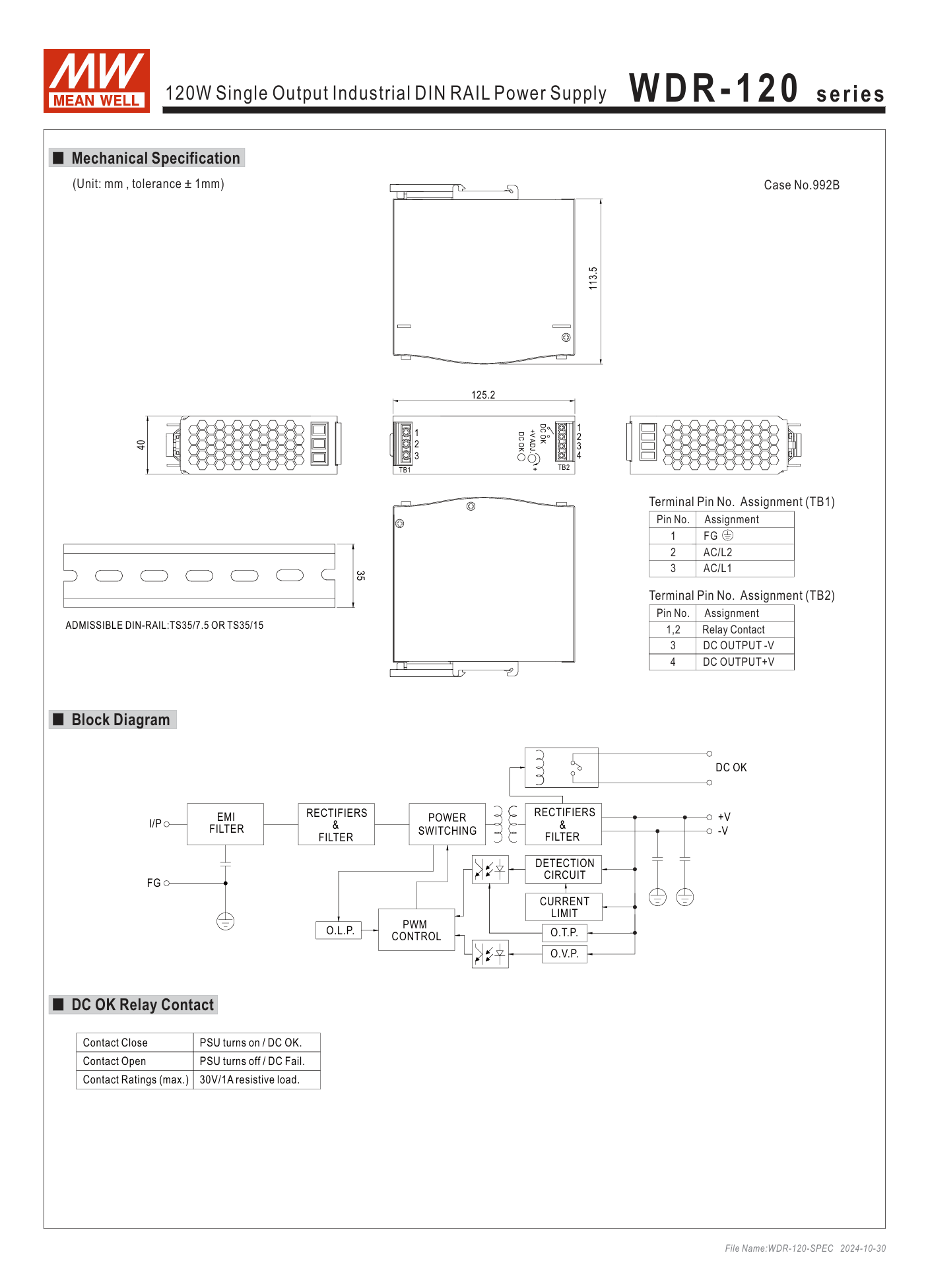 MEAN WELL WDR-120-24 WDR-120-12 WDR-120-48 อินพุต 180 ~ 550VAC แหล่ง ...