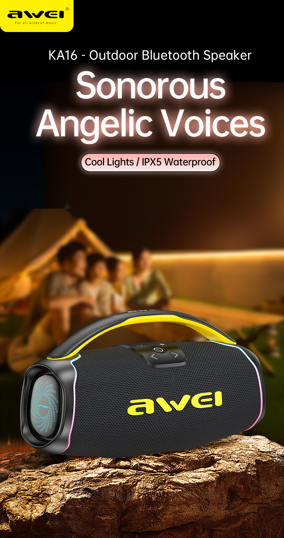 Awei KA16 ลําโพงบลูทูธ เบสต้นฉบับ แบบพกพากันน้ำ IPX5 สำหรับกลางแจ้ง ...