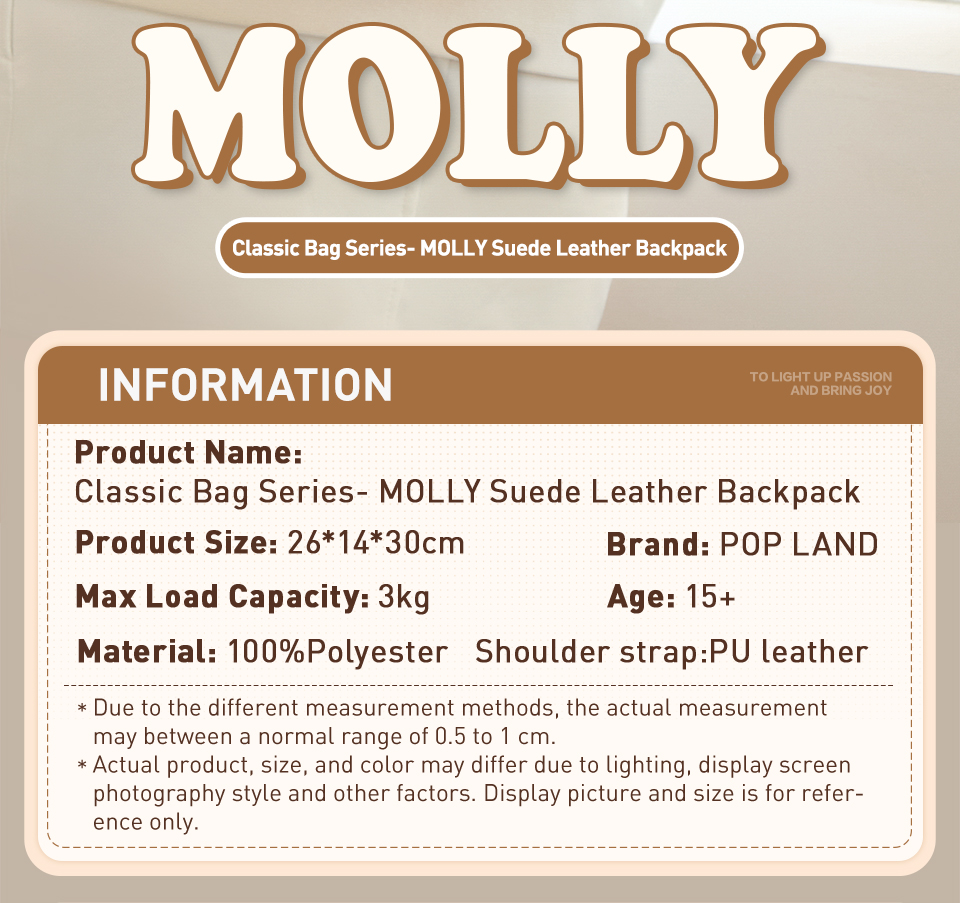 POP MART Classic Bag Series- MOLLY Suede Leather Backpack Classic Bag ...