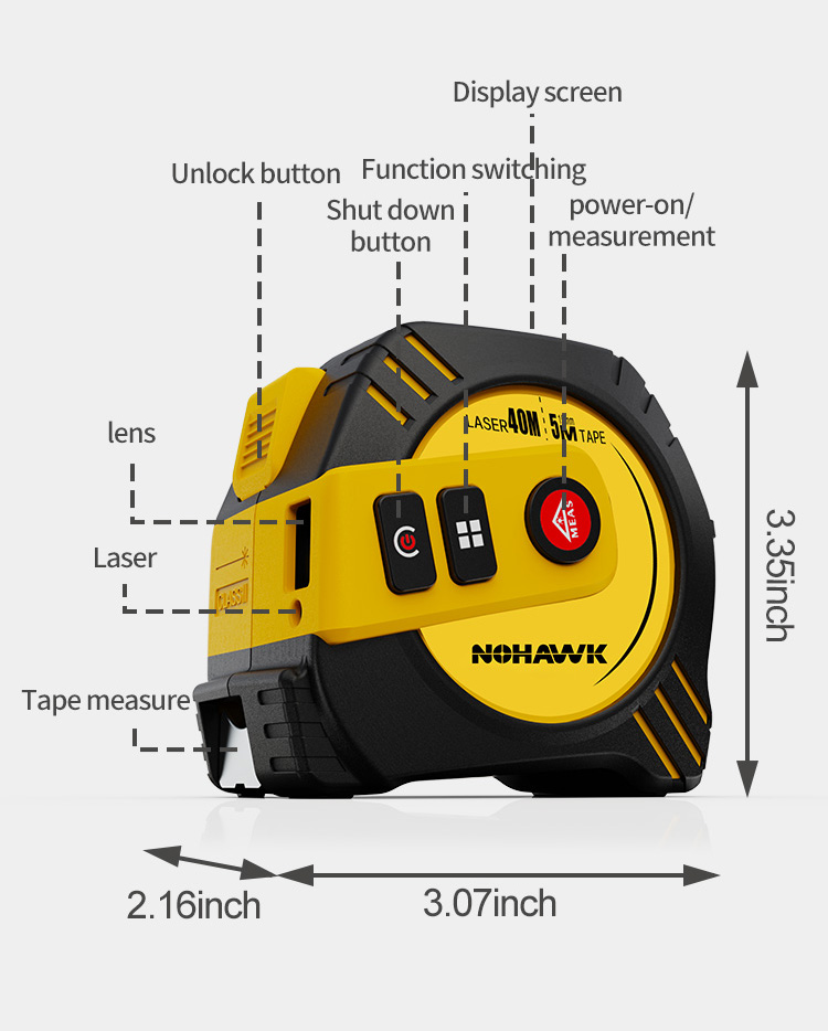 Nohawk Laser Tape Measure - เครื่องวัดระยะดิจิตอล 40 ม./80 ม. พร้อมเทป ...