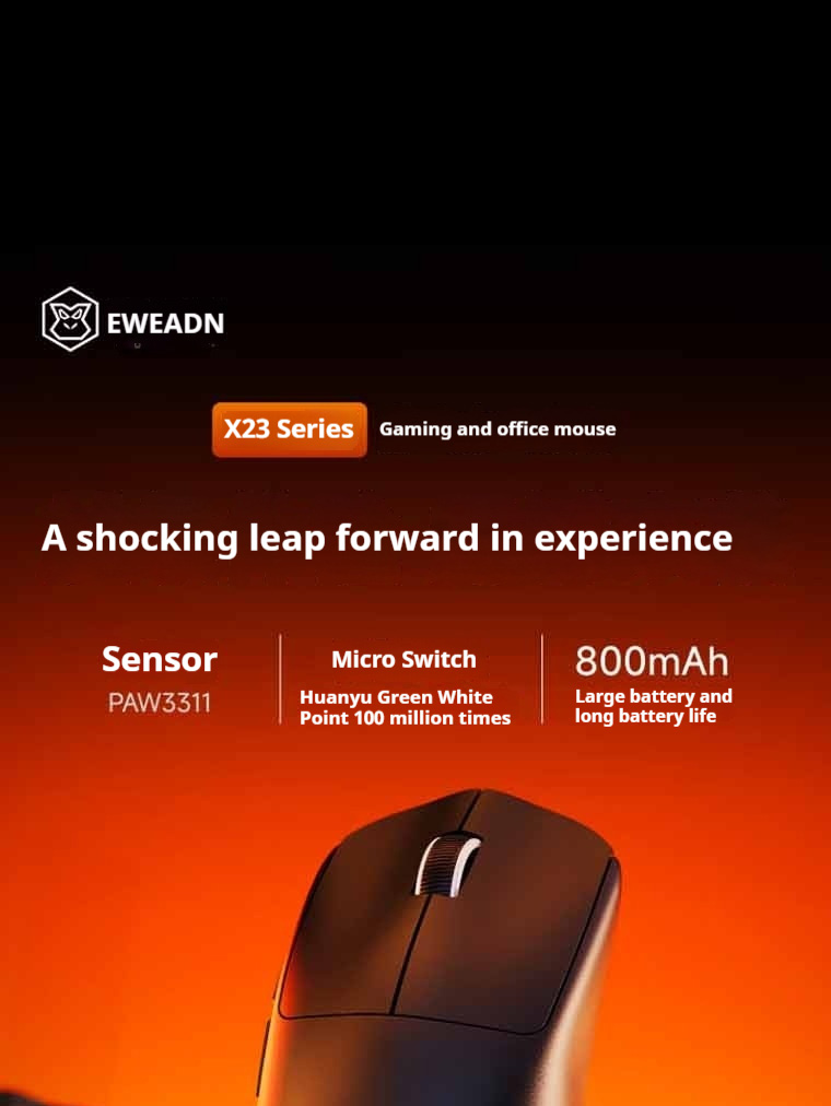 Eweadn X23 เมาส์วิดีโอเกมไร้สายสามโหมดไม่มีรูออกแบบน้ําหนักเบาเมาส์ตามหลักสรีรศาสตร์ความอดทนยาว ...
