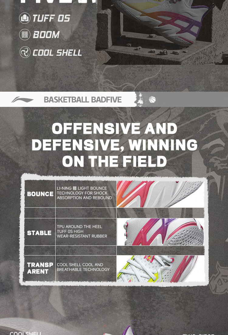 Li-ning BADFIVE 4 บาสเกตบอลชาย BOOM สะท้อนแสงน้ําหนักเบา High & rebound ...