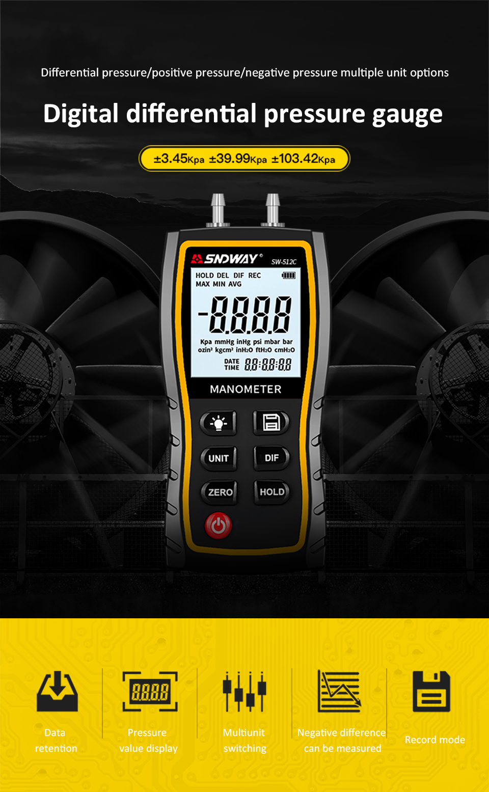 Sw-512 Digital Manometer Air Pressure Gauge Professional Pressure ...