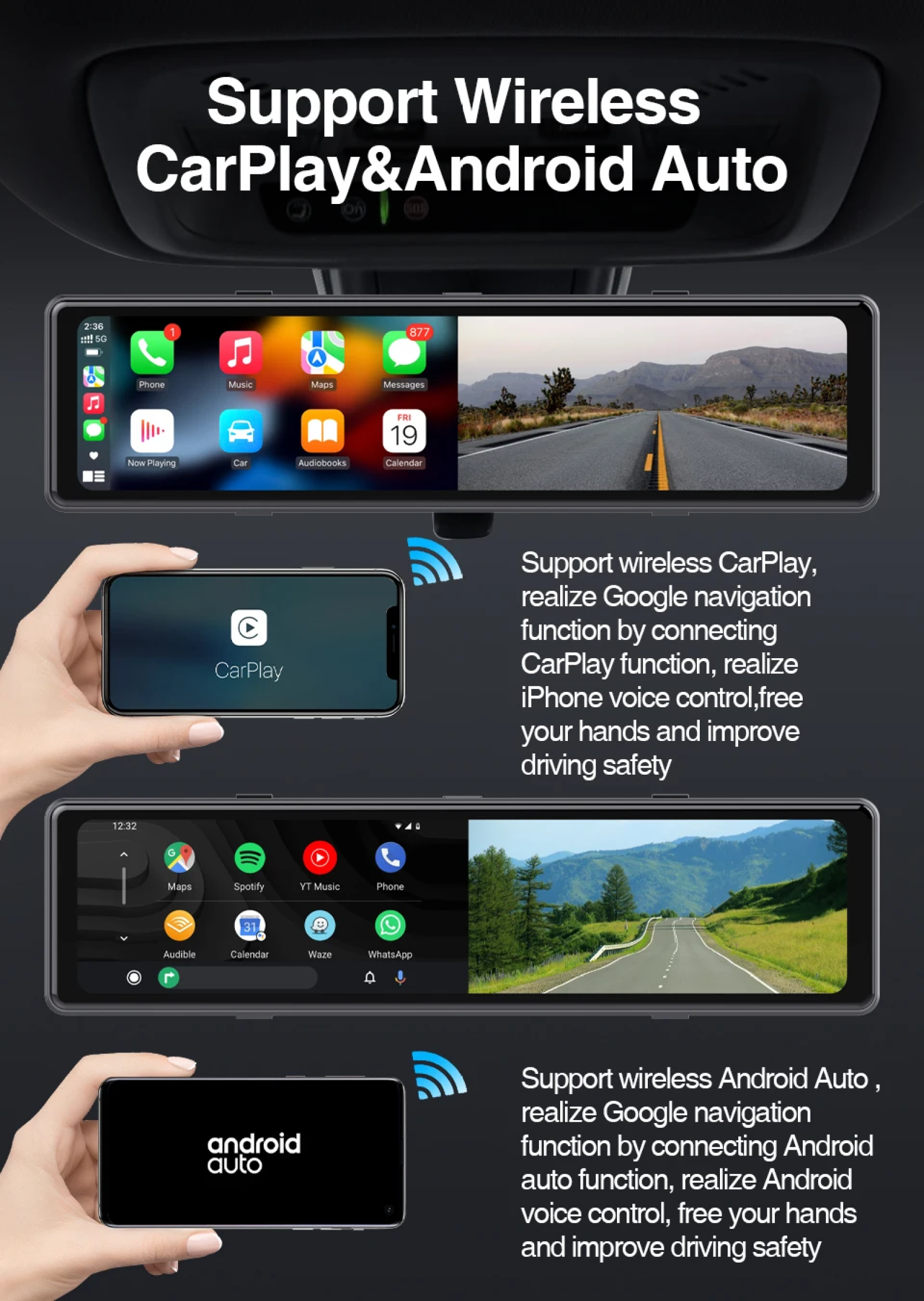 Ekleva 12 นิ้ว 3 CHS 2.5K Dashcam Apple Carplay & Android Auto รองรับ ...